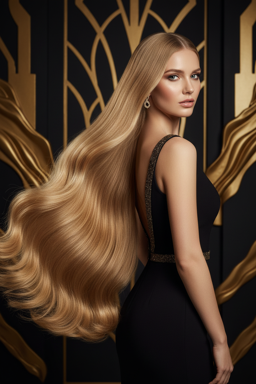 Ultra-long human hair extensions – noir luxe d'or